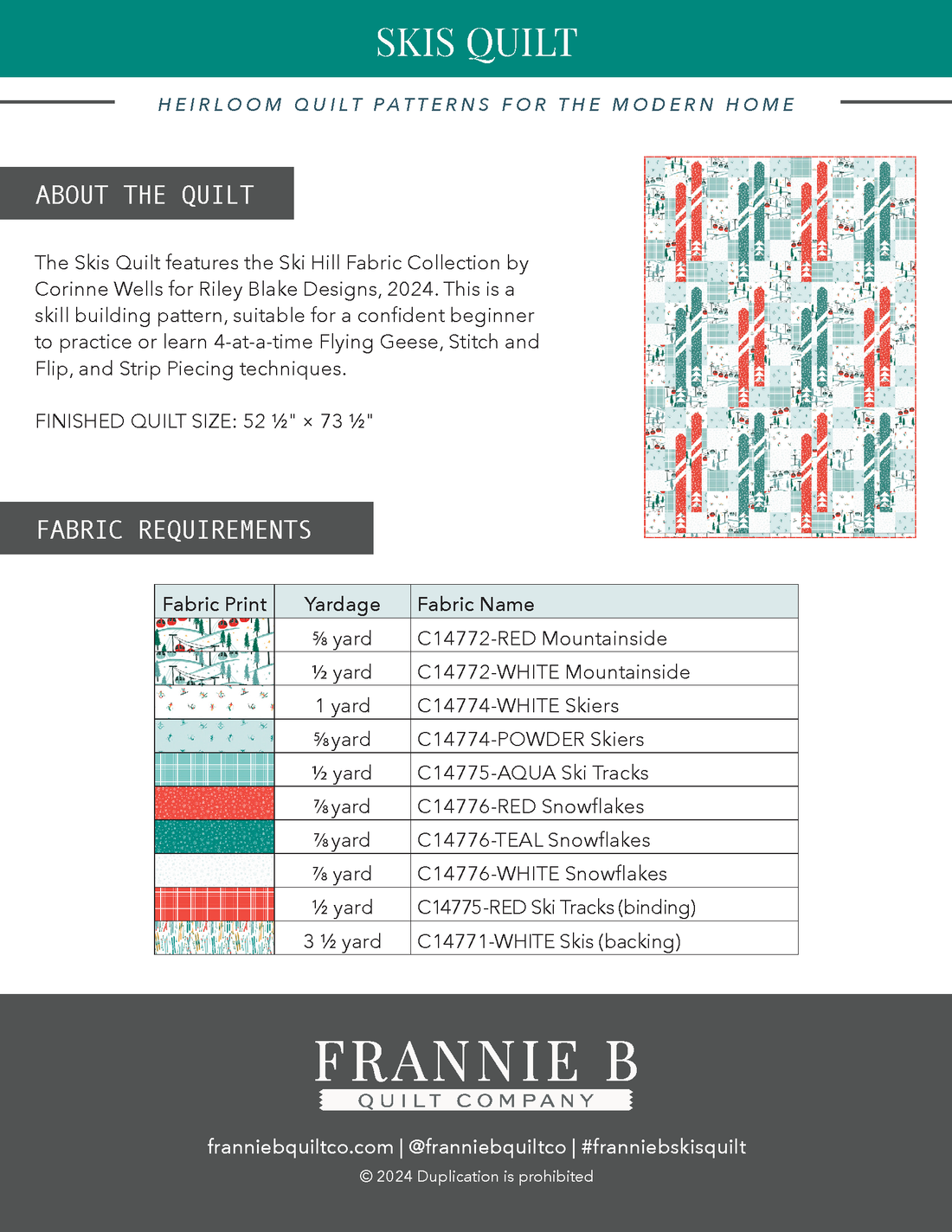 Skis Quilt Pattern - PDF Download – Frannie B Quilt Company